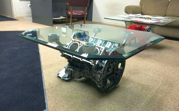 Engine Block coffee table with That Doubles as Wine Rack