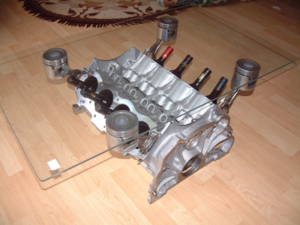 Engine Block coffee table with That Doubles as Wine Rack