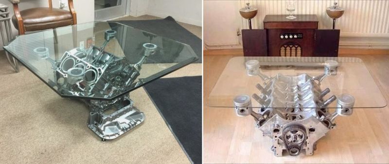 Engine Block coffee table with That Doubles as Wine Rack