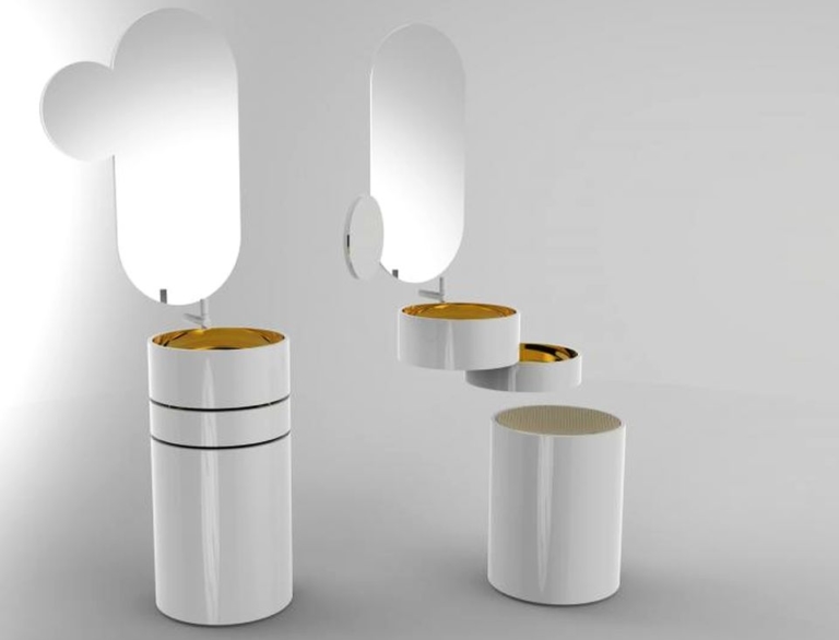Reinvent 21st century bathroom with gold-plated cylindrical vanity ...