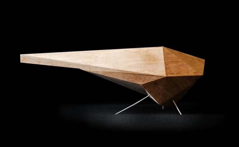Walking Table with metal legs supporting cantilevered desk - Homecrux
