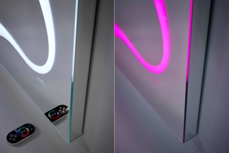 Spline mirror with integrated lighting in shape of a female silhouette ...