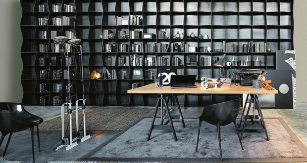 Iron-ic metal bookcase lends strong contemporary mood to any interior ...