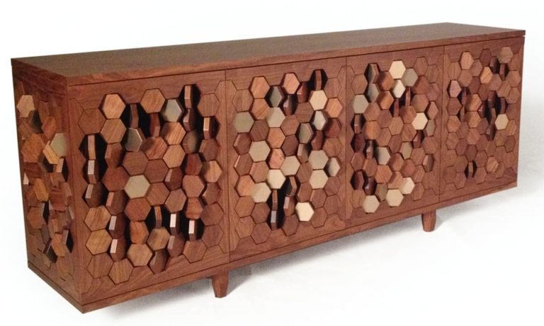 Interactive Bionic Sideboard features twirling hexagonal facets - Homecrux