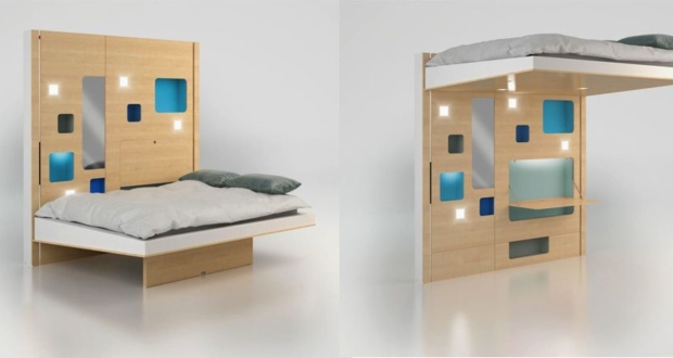 Espace Loggia Hop & Up mobile bed transforms into home office - HomeCrux