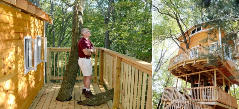 Grandfather Builds Whimsical Three-Story Treehouse in His Backyard ...