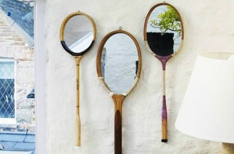 Turn old tennis racket into a trendy mirror