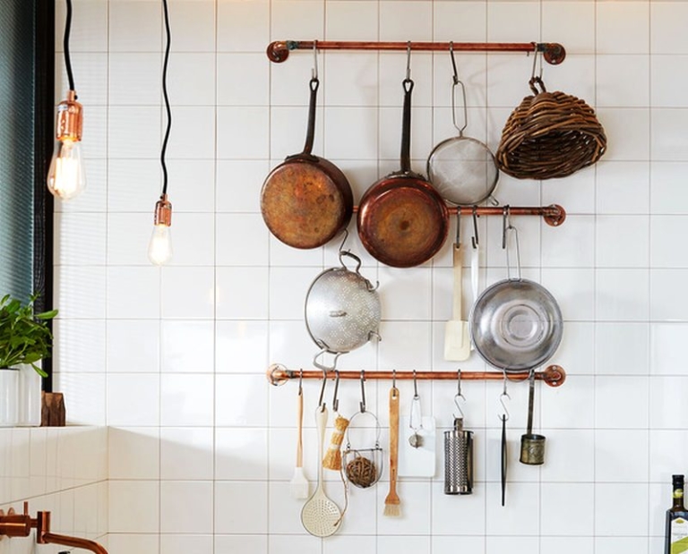 How to make industrial-styled kitchen rack with copper pipes - Homecrux