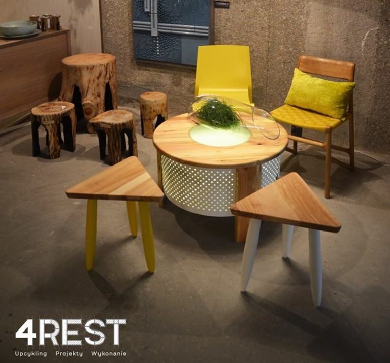 Highlight table made from upcycled industrial steel drum and spruce ...