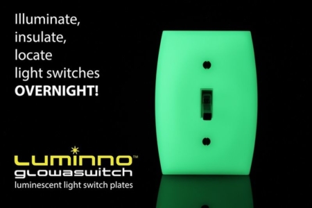 Light switch plates with glow in dark feature