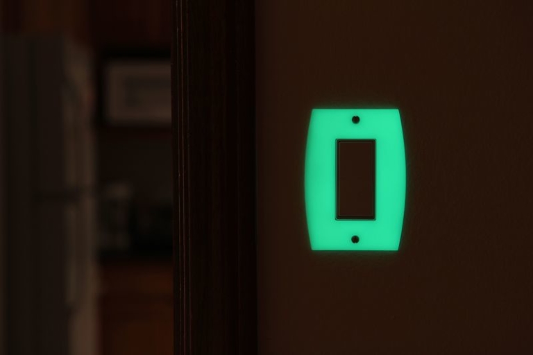 Light switch plates with glow in dark feature