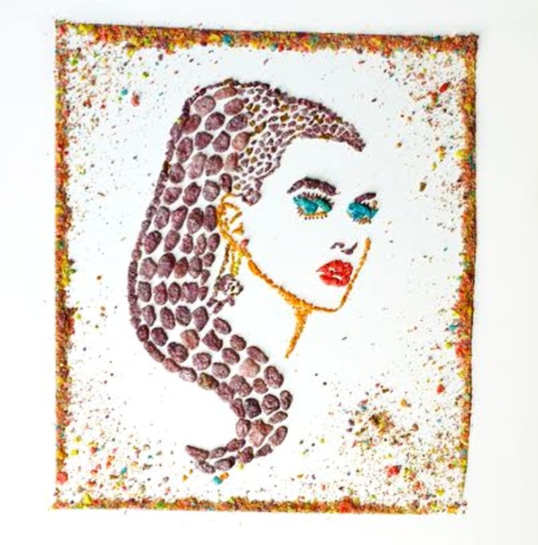 Sarah Rosado creates portraits of musicians using corn flakes