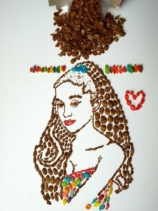 Sarah Rosado creates portraits of musicians using corn flakes