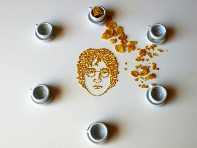 Sarah Rosado creates portraits of musicians using corn flakes