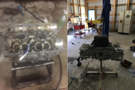 Father-son duo builds WRX Boxer engine coffee table in wrinkle red touch