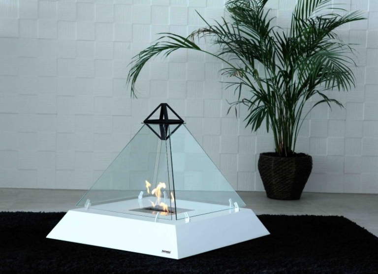 Freestanding LOUVRE fireplace reminiscent of Egyptian pyramids