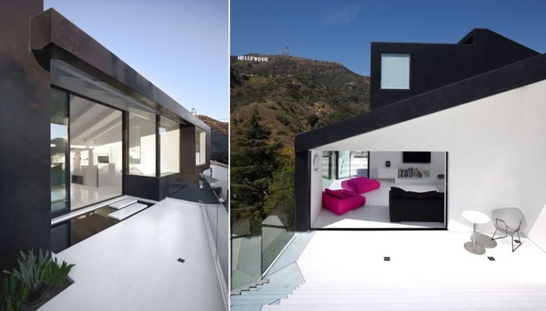 Black and white Nakahouse offers sweeping views of Hollywood Hills