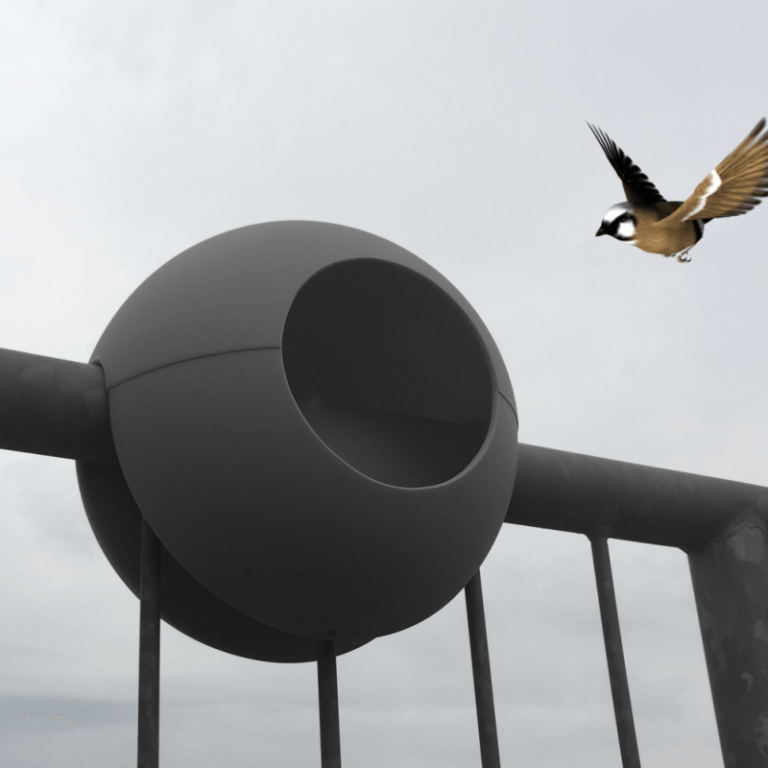 Birdball by Reform is a mini balcony birdhouse for city birds