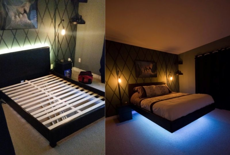 DIY Bed Frame with Hidden Ambient Lighting Underneath