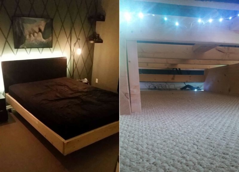 DIY Bed Frame with Hidden Ambient Lighting Underneath