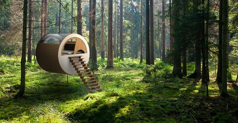 Custom-built suspended cocoon by Adam Pinkstone