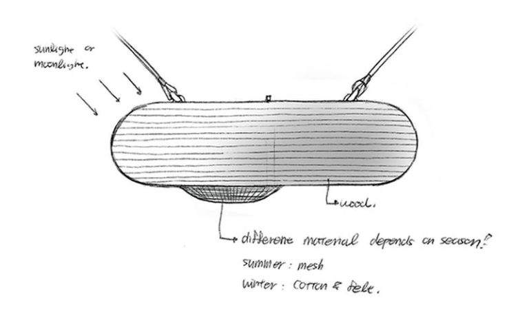 Custom-built suspended cocoon by Adam Pinkstone