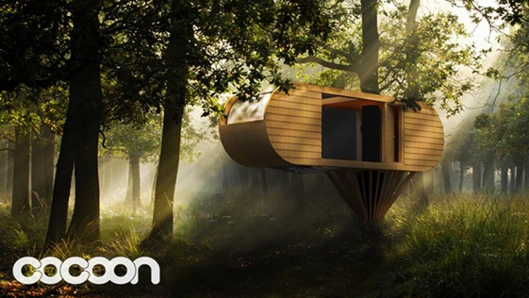 Custom-built suspended cocoon by Adam Pinkstone