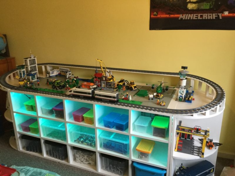 DIY Lego Table with Train Track and Storage Space for Toys