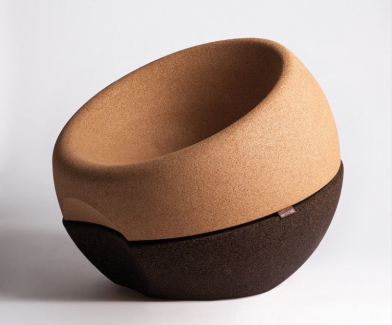 Spherical cork chair by Miguel Arruda