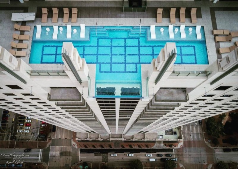 Market Square Tower’s glass sky pool floats 500 ft above the ground