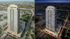 Market Square Tower’s glass sky pool floats 500 ft above the ground