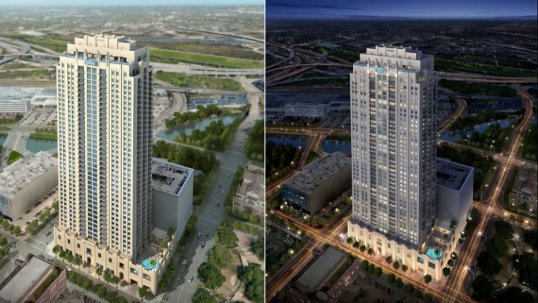 Market Square Tower’s glass sky pool floats 500 ft above the ground