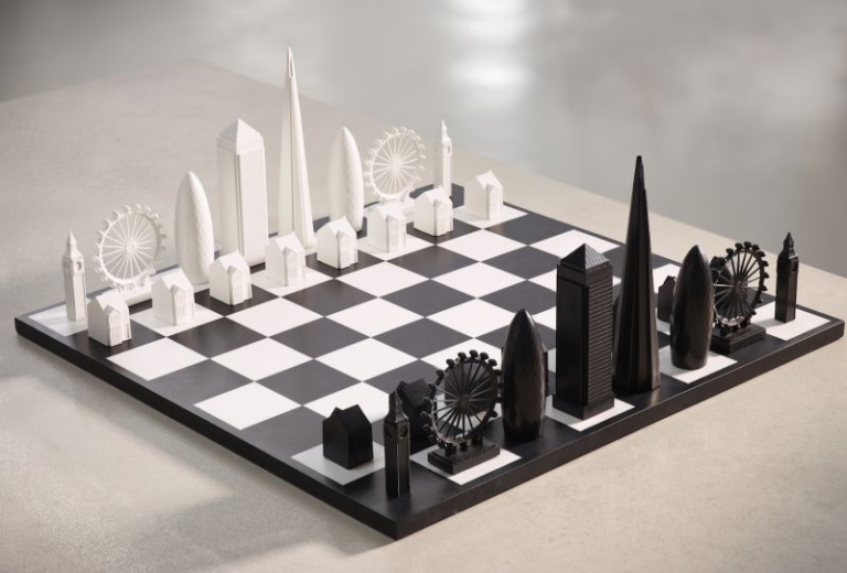 Iconic architecture represents pieces of the Skyline Chess Set