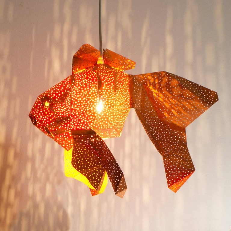 VasiliLights studio crafts paper lamp shades in shape of aquatic animals