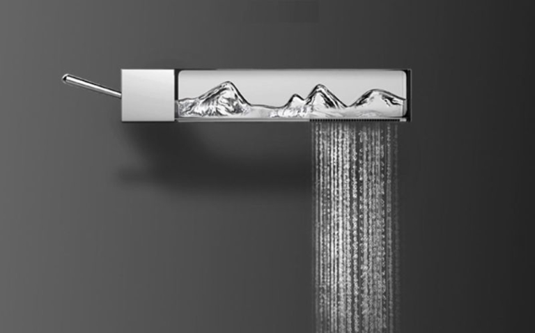 This faucet refracts light to display water as moving landscape