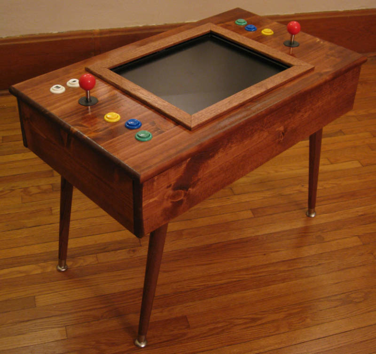 Mid-century modern style arcade cabinet in wood by NoQuarterArcade