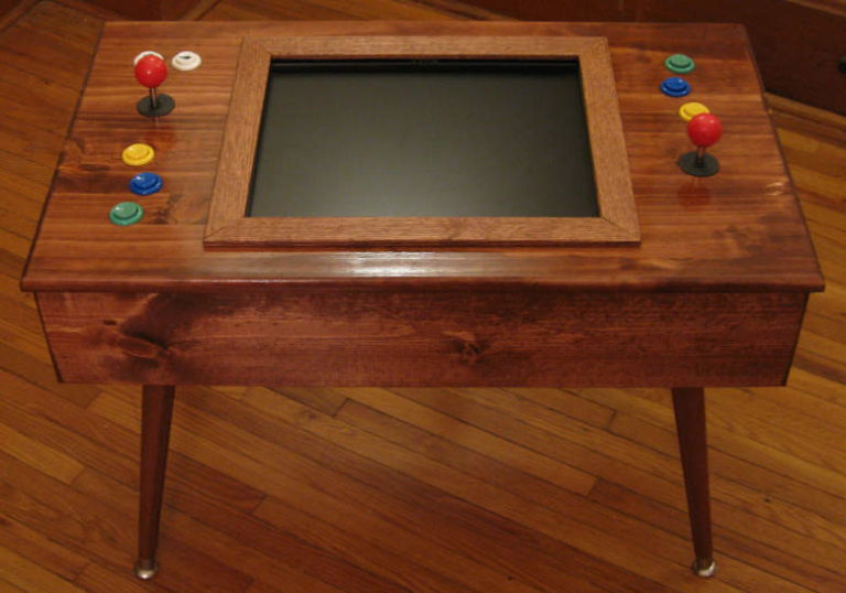 Mid-century modern style arcade cabinet in wood by NoQuarterArcade