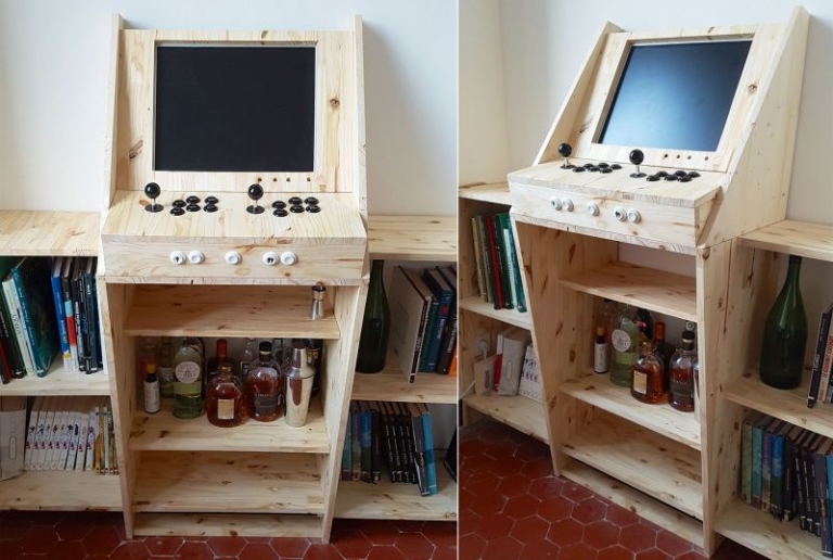 Retrogaming Arcade Cabinet has bookshelves and home bar - Homecrux