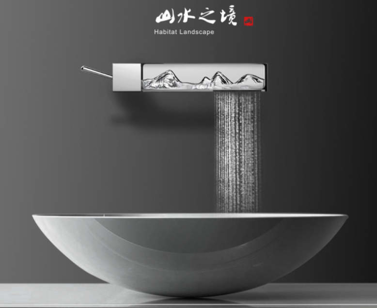 This faucet refracts light to display water as moving landscape