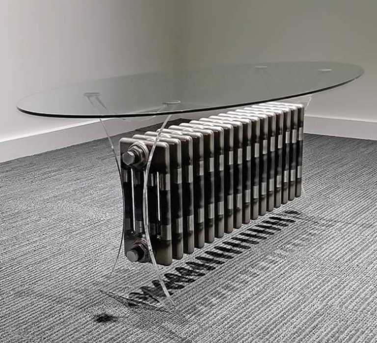 Old radiator converted into a sturdy coffee table