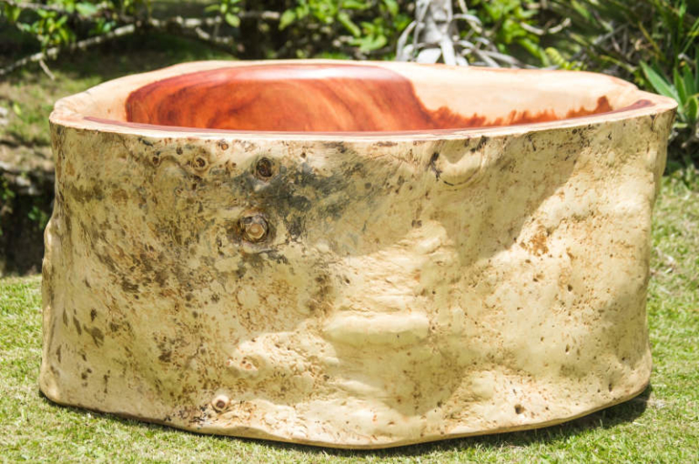 Wood bathtubs by Timber Neutral are carved out of 3 ton tree trunks
