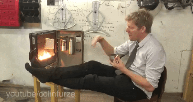 Colin Furze shows off miniature fireplace built inside a briefcase