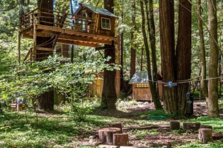This Boho Style Cabin Comes with its Own Treehouse and Zip Line