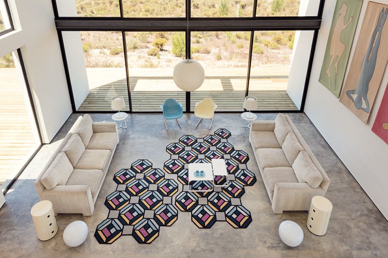 Parquet Modular Rugs by Front Fold up Into Poufs