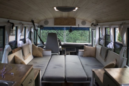 Converted School Bus Home with Rooftop Deck is Perfect for Life on the Road