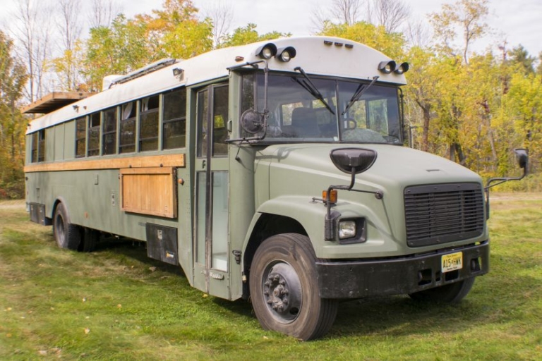 Converted School Bus Home with Rooftop Deck is Perfect for Life on the Road