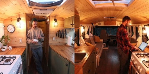 Converted School Bus Home with Rooftop Deck is Perfect for Life on the Road