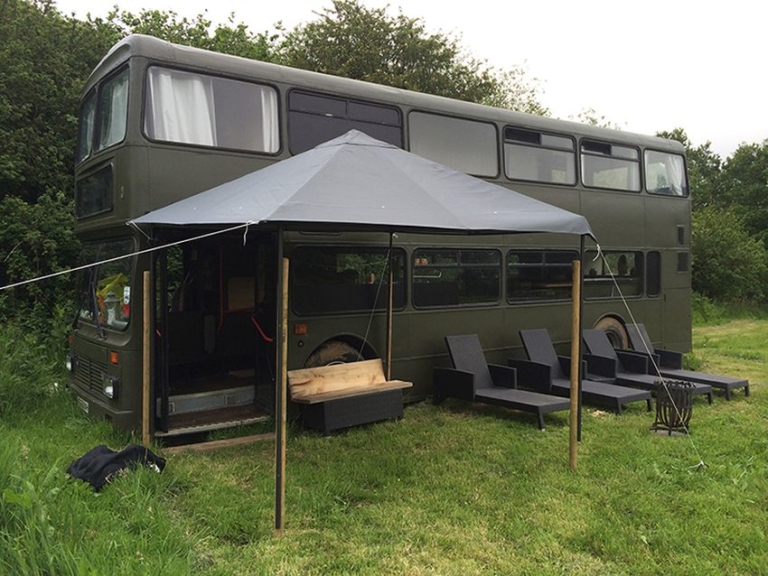 Bertie Double-Decker Bus Home in Sturminster Marshall Village, England