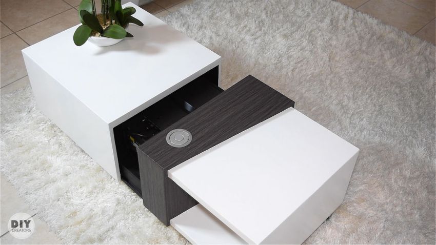 DIY Motorized Coffee Table Conceals 4K LG Projector