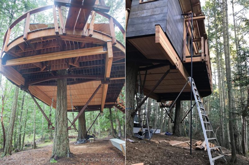 This Treehouse in San Juan Islands Features Fire Pole from Deck